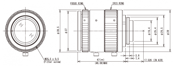 16 mm C-Mount 20MP Objektiv Computar V1624-MPZ - 2,4 / 16mm | Vision Dimension