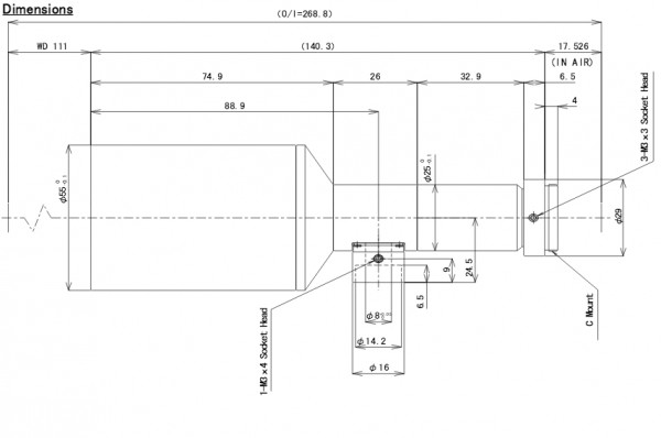 110 mm WD C-Mount Objektiv Computar TEC-M03110MPC | Vision Dimension