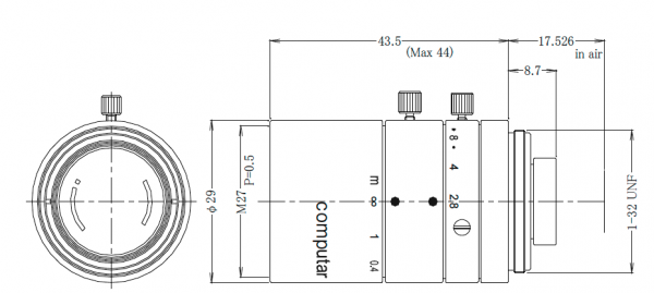 12 mm C-Mount 6MP Objektiv Computar M1228-MPW3 | Vision Dimension