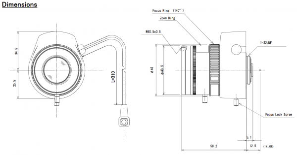 8,5 - 50,0 mm CS-Mount Computar 3MP Lens AG6Z8516KCS-MP | Vision Dimension